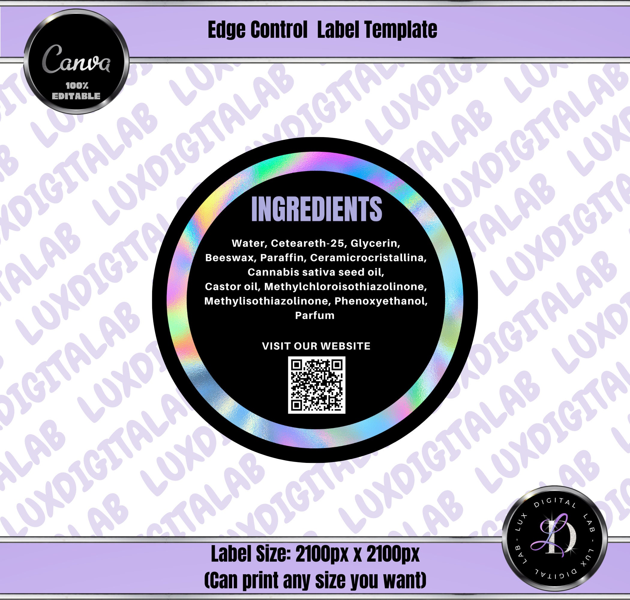 Iridescent Edge Control Label Template - Etsy