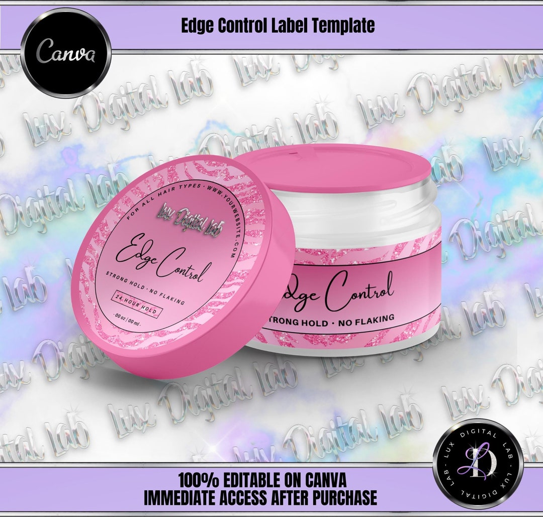 Pink Glitter Zebra Print EDGE CONTROL Label Template - Etsy