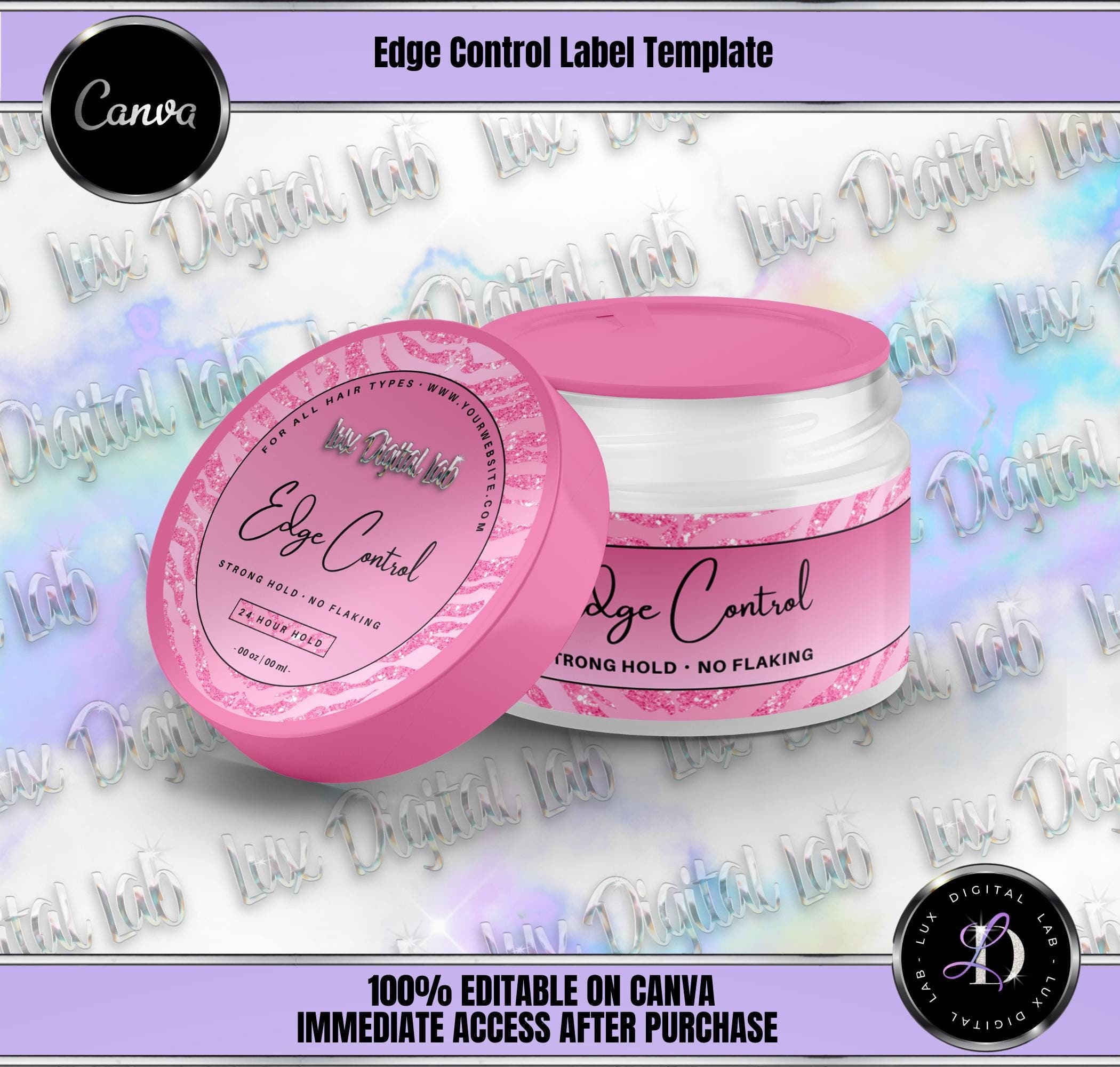 Pink Glitter Zebra Print EDGE CONTROL Label Template - Etsy