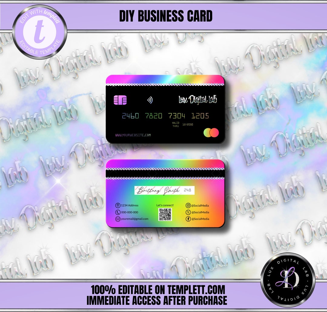Colorful Editable Business Credit Card Template - Etsy