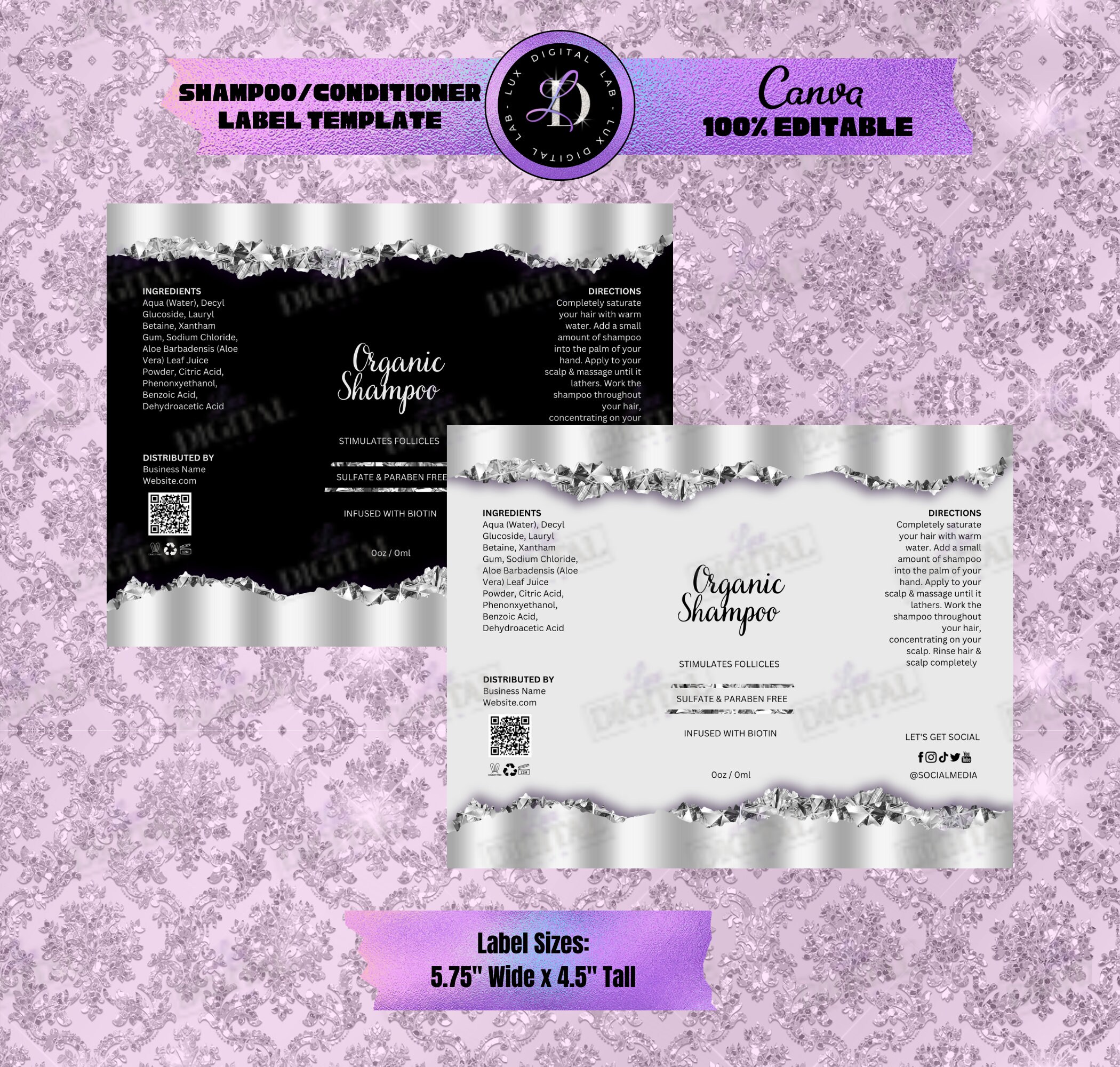 Silver Crystals Editable Shampoo Label Template - Etsy
