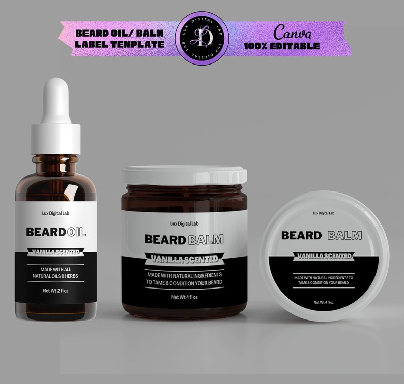 Monochrome Beard Balm/ Beard Oil Product Label Template - Etsy