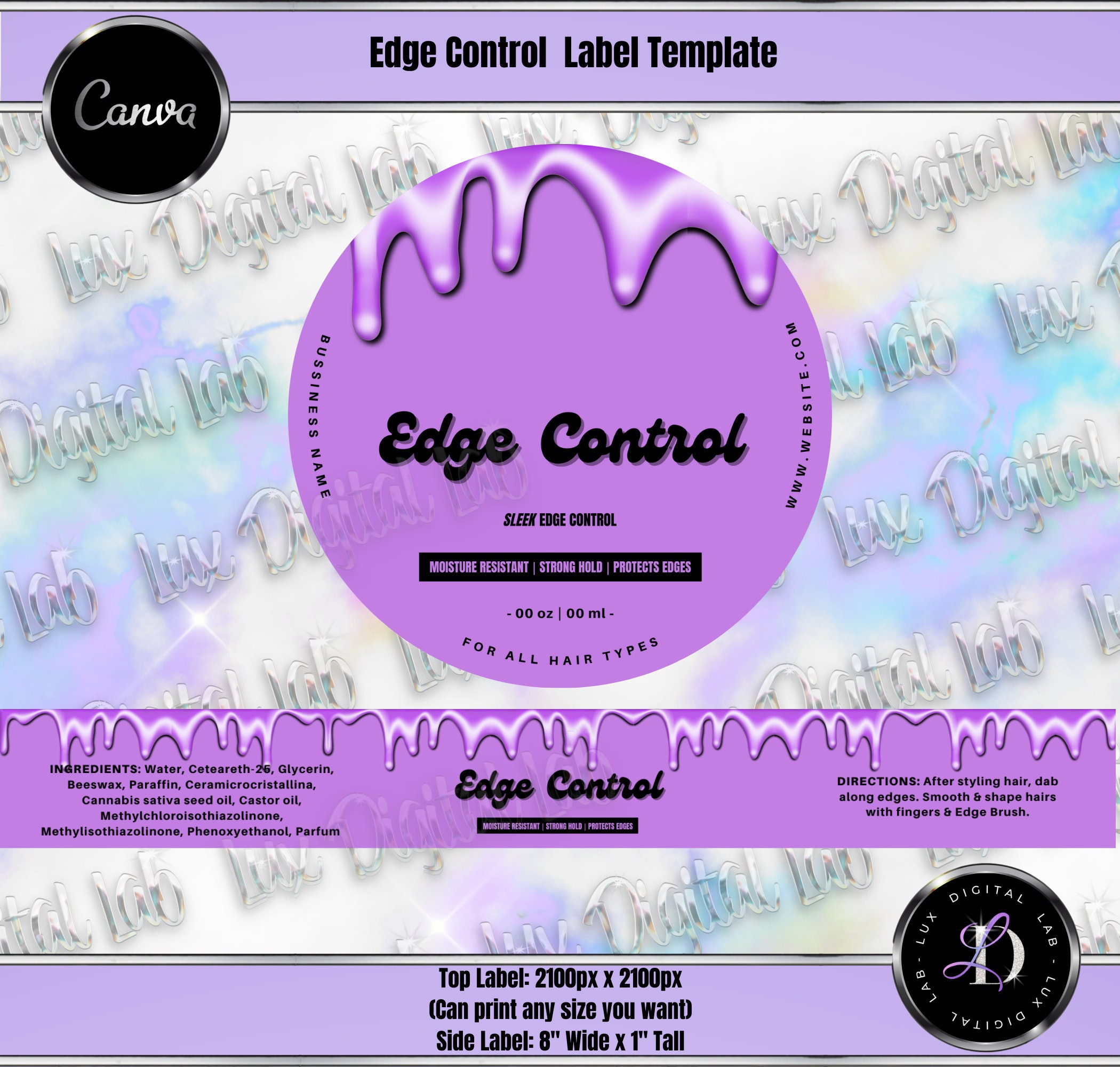 Gooey Drip Edge Control Label Template - Etsy