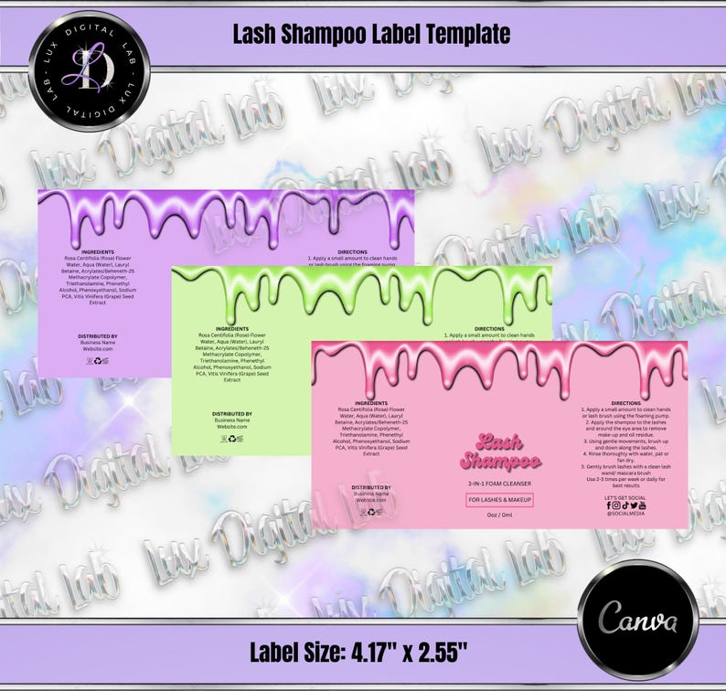 Gooey Drip Editable Lash Shampoo Label Template - Etsy