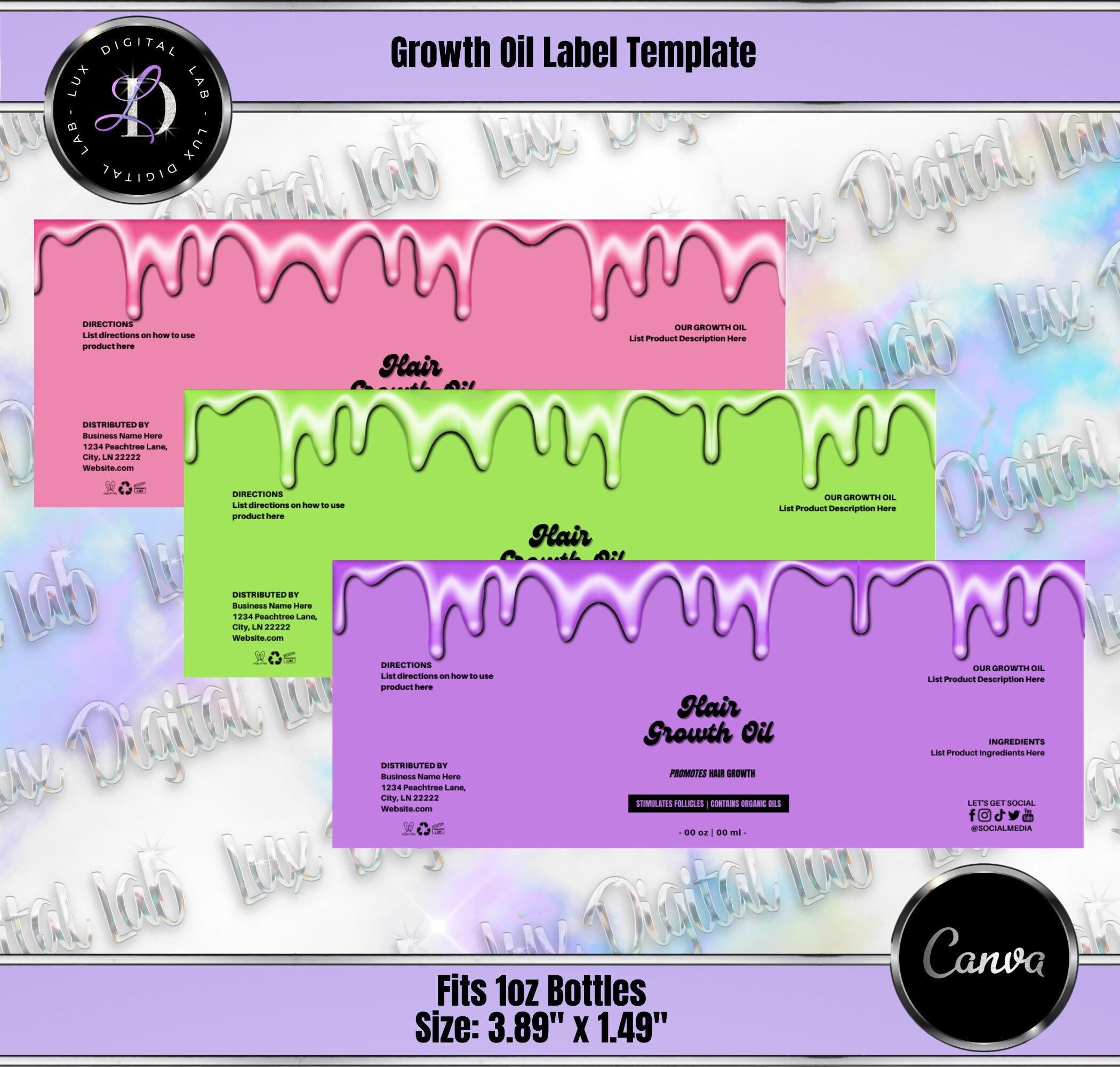 Gooey Drip 1oz, 2oz, 4oz Growth Oil Label Templates - Etsy