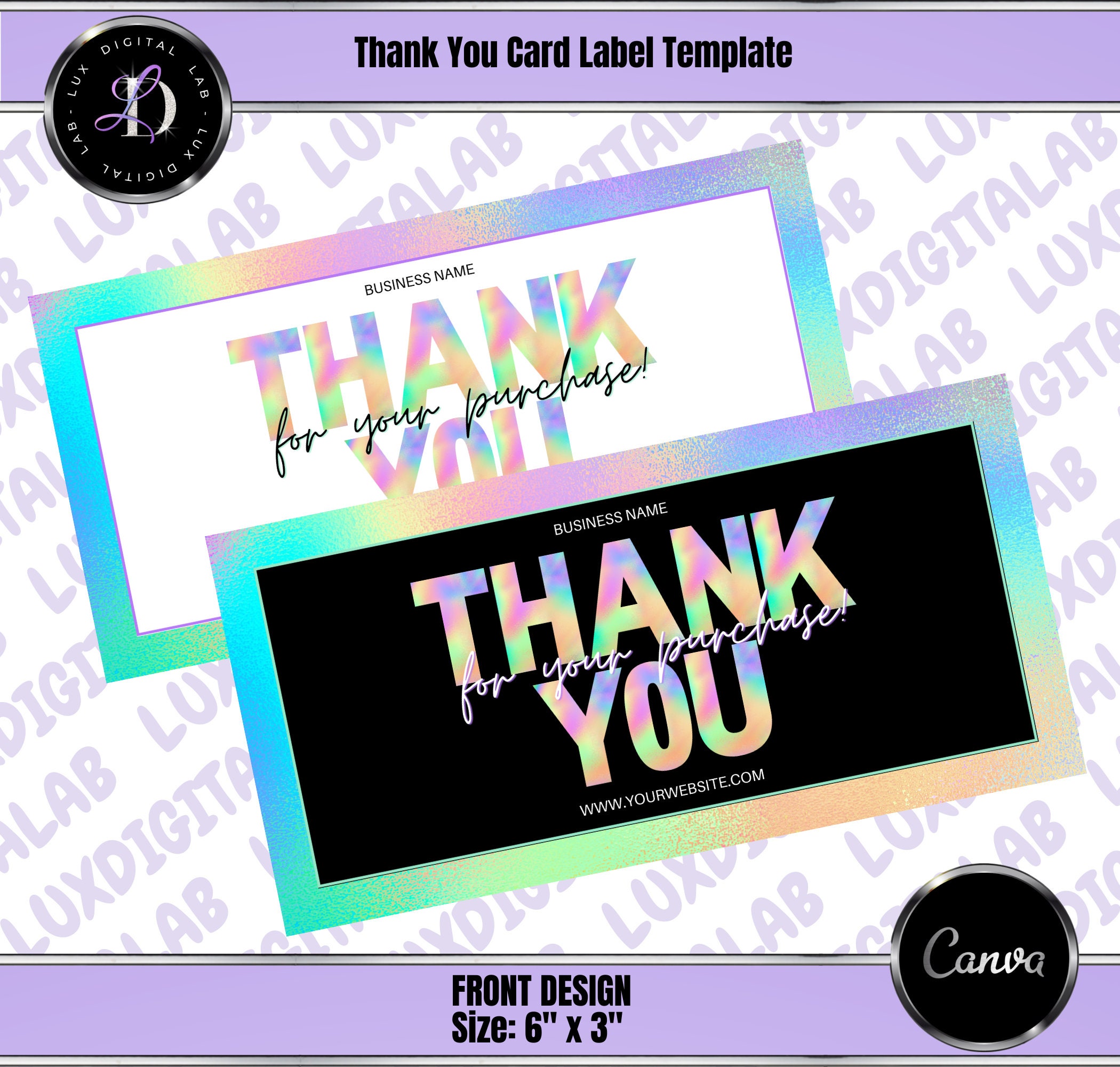 Editable Iridescent Check Thank You Card Template - Etsy