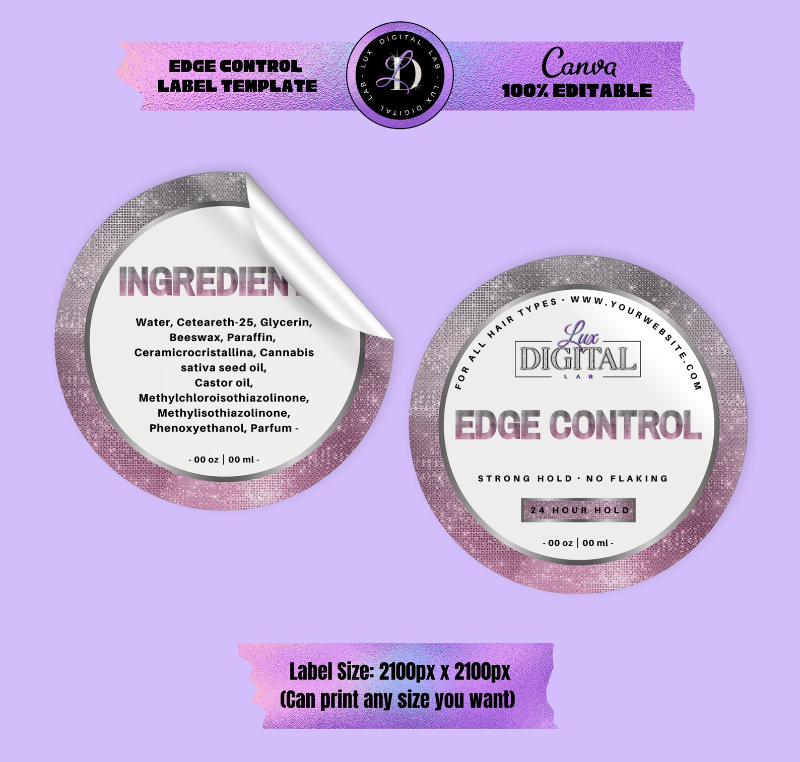 Glitter Gradient EDGE CONTROL Label and Ingredients Label - Etsy