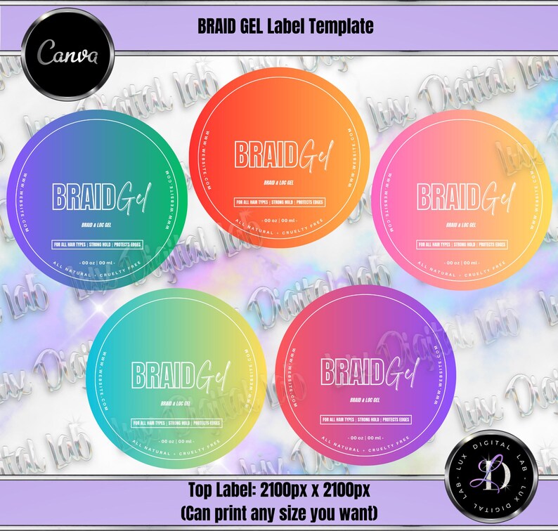 5 Colorful Gradient Braid Gel Label Template - Etsy