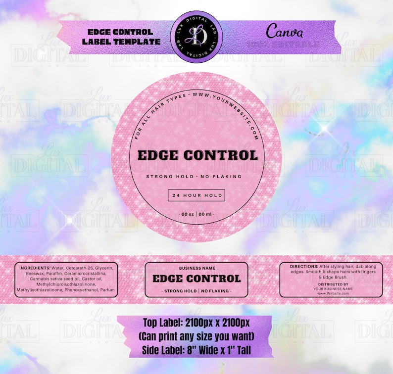 Pink Diamond Edge Control Label Template - Etsy