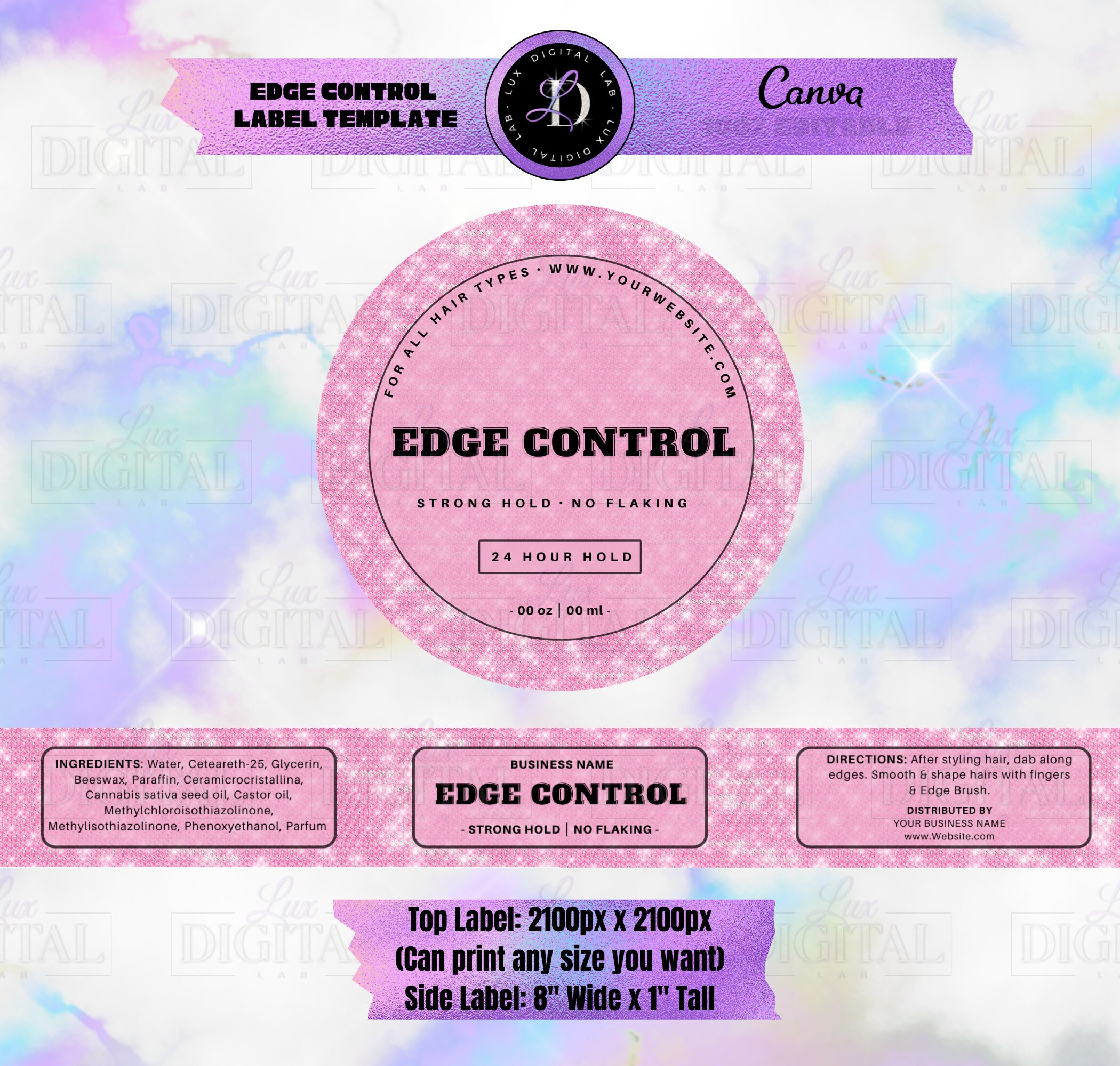 Pink Diamond Edge Control Label Template - Etsy