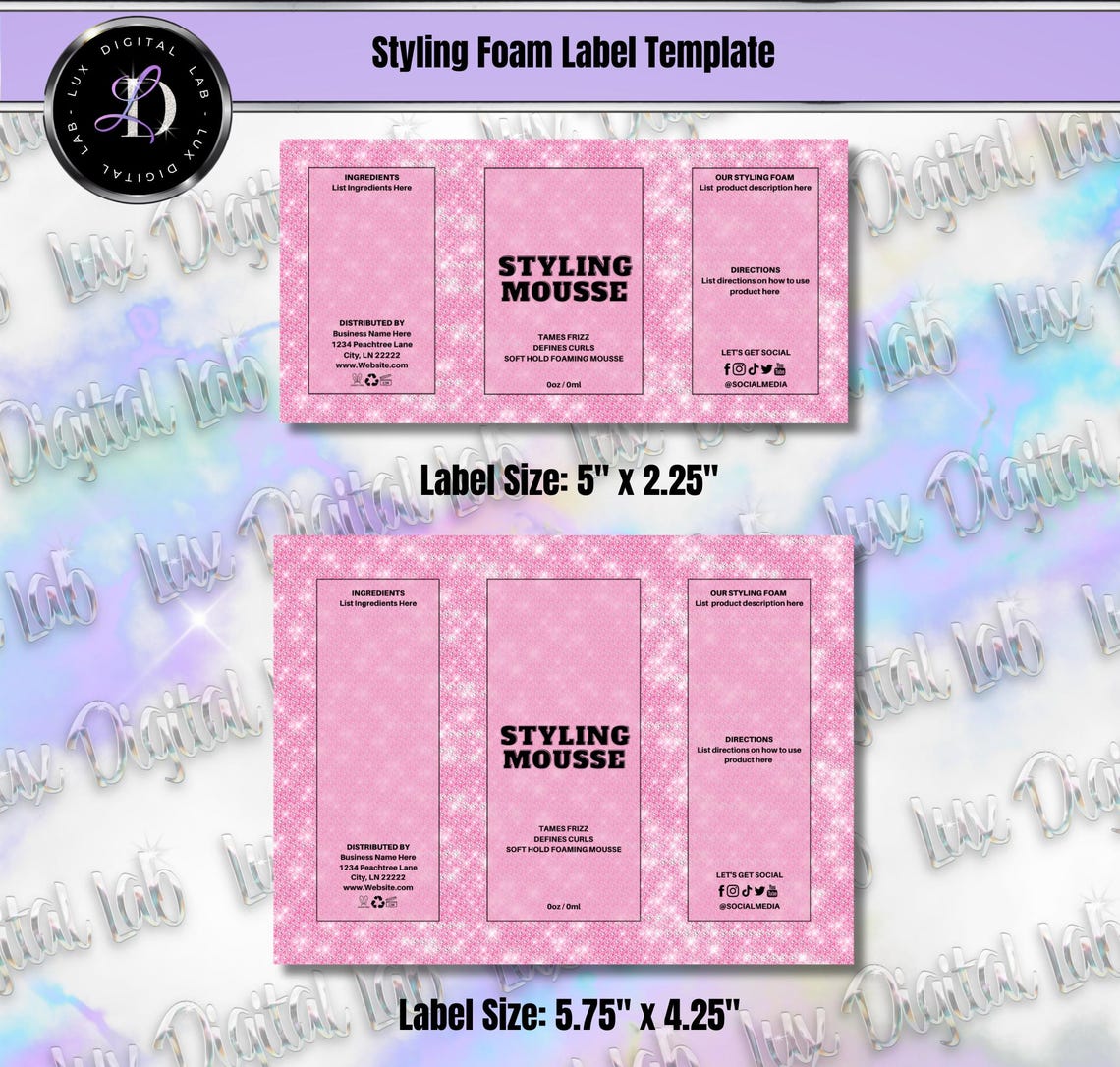 Pink Diamond Styling Mousse Label Templates - Etsy