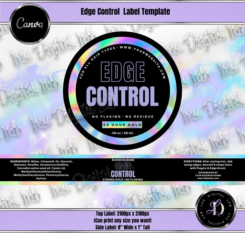 Iridescent Edge Control Label Template - Etsy