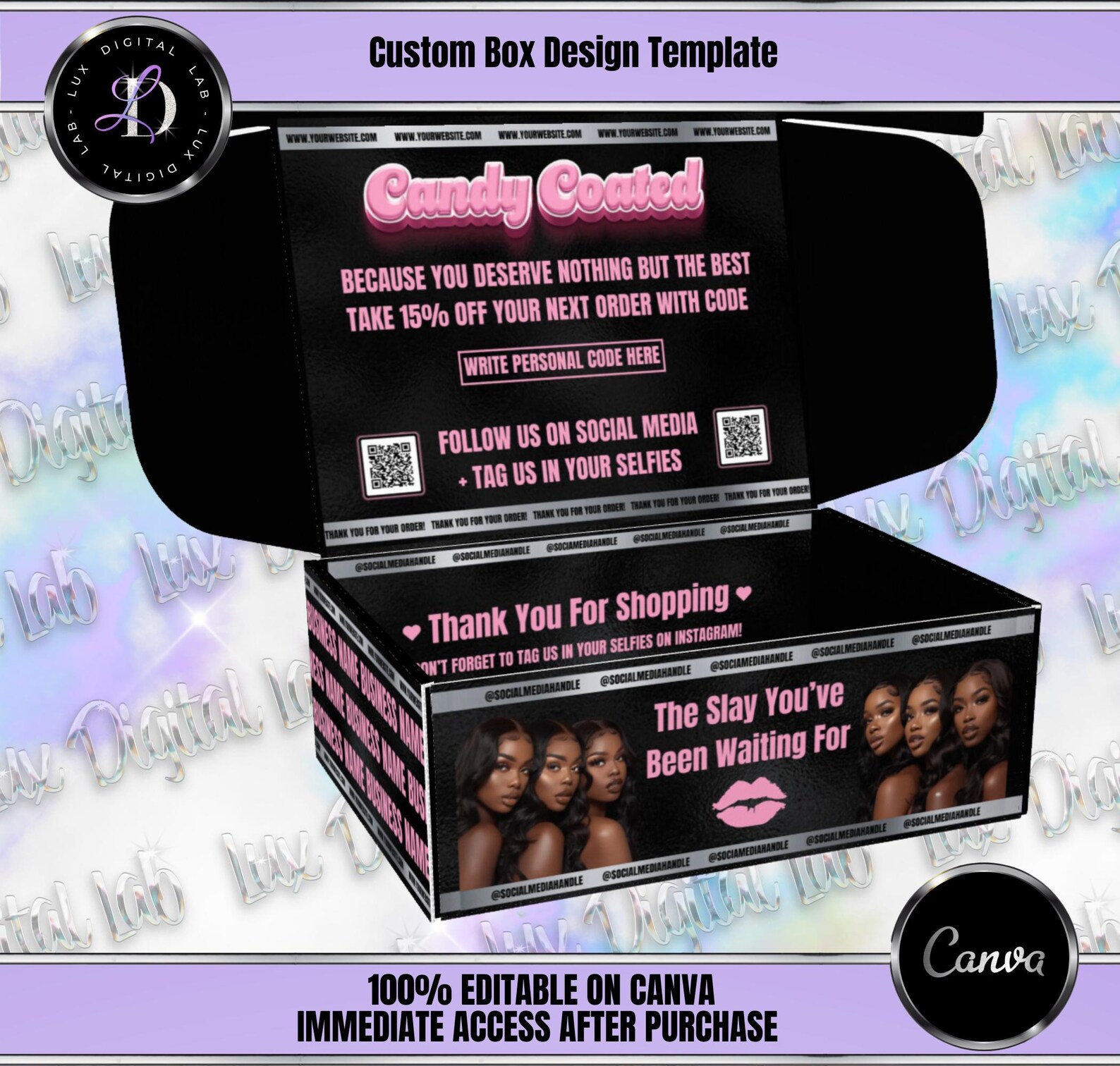 Silver/pink Beauty Box, Wig Box, Hair Box, Makeup Box, Editable ...