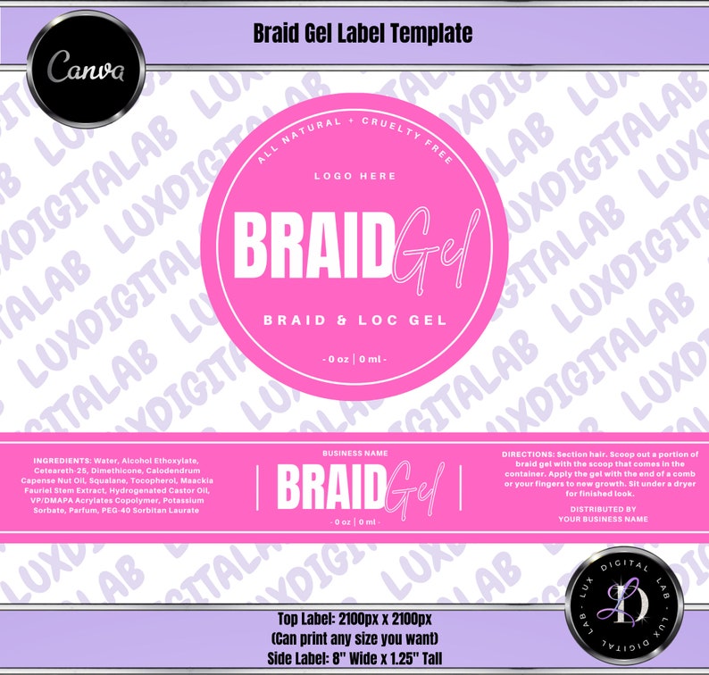 Braid Gel & Edge Control Label Template - Etsy