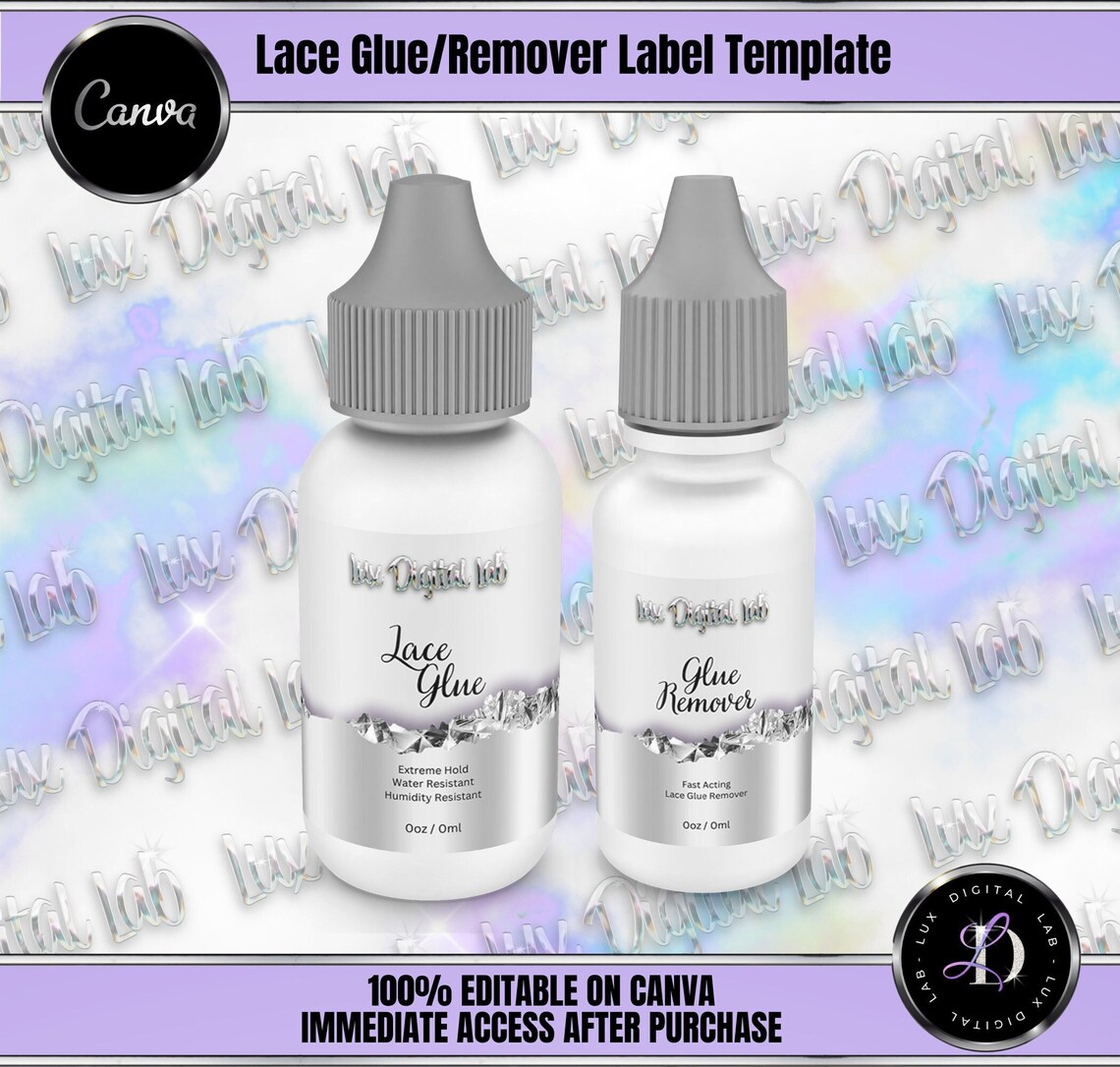 Silver Crystals Editable Lace Glue Label Template - Etsy