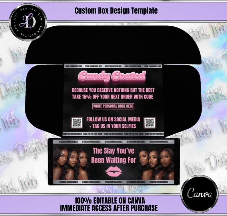 Silver/pink Beauty Box, Wig Box, Hair Box, Makeup Box, Editable ...