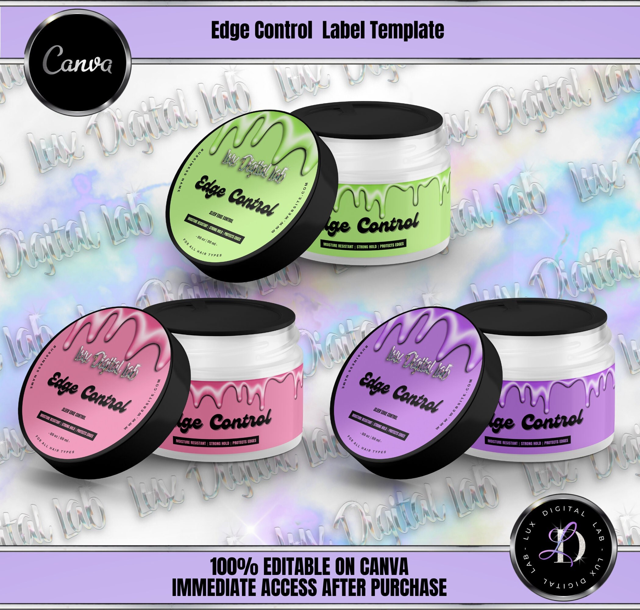 Gooey Drip Edge Control Label Template - Etsy