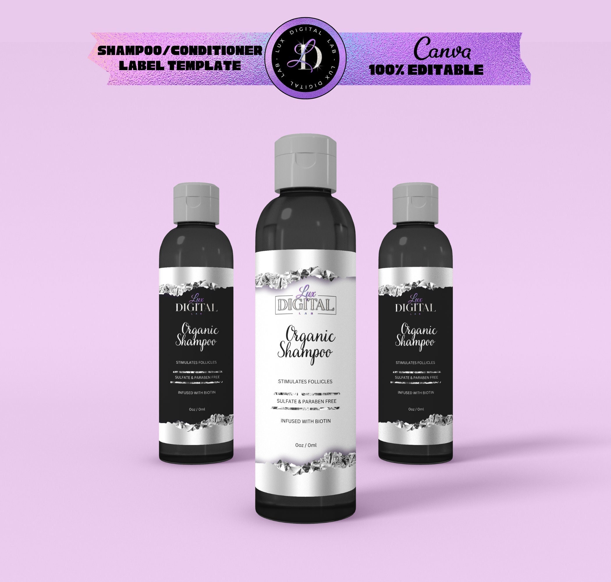 Silver Crystals Editable Shampoo Label Template - Etsy