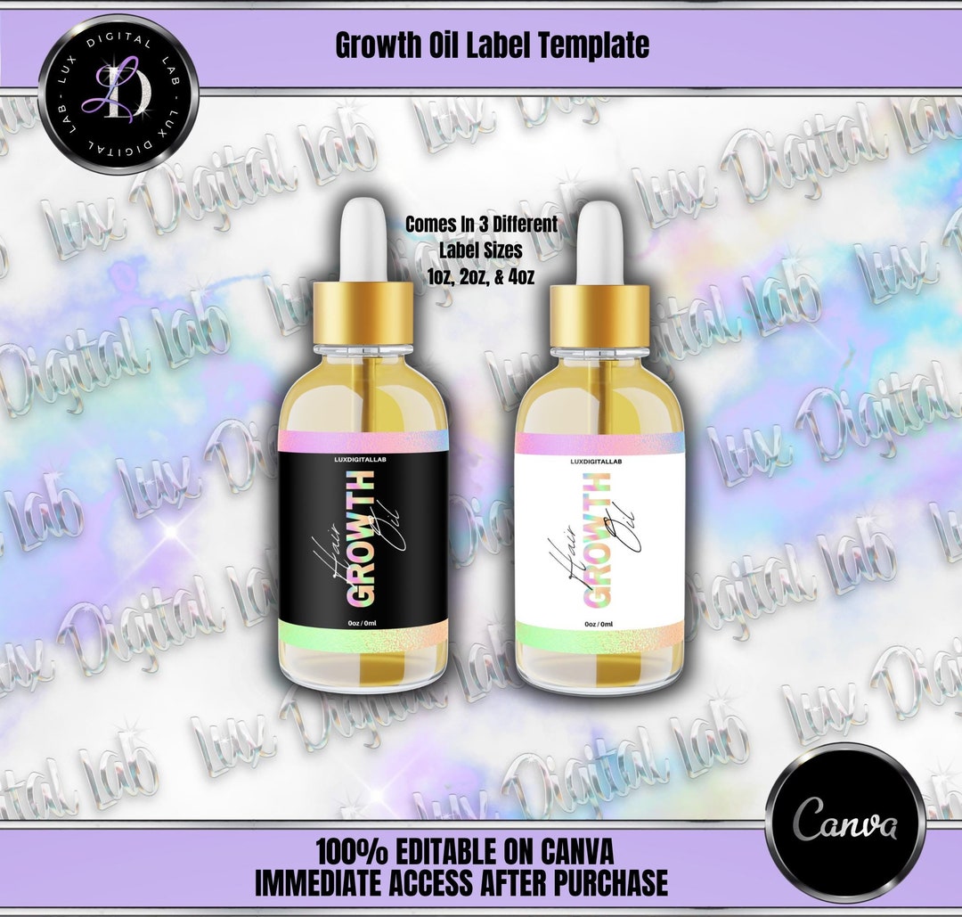 Iridescent 1oz, 2oz, 4oz Growth Oil Label Templates - Etsy