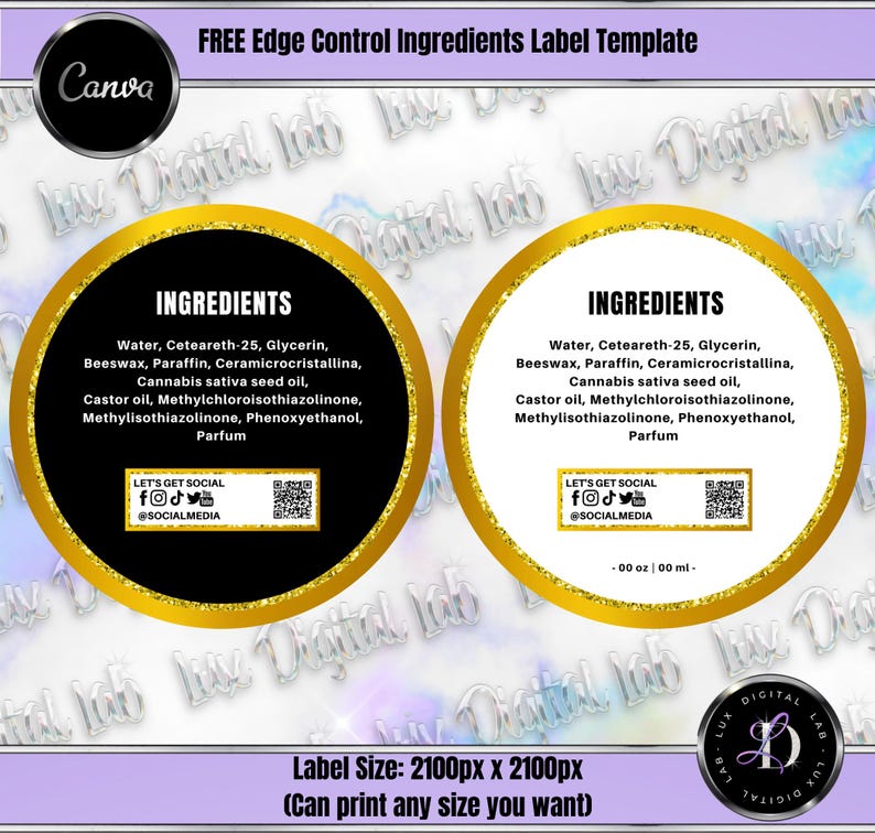 Gold & Glitter Edge Control Label Template - Etsy