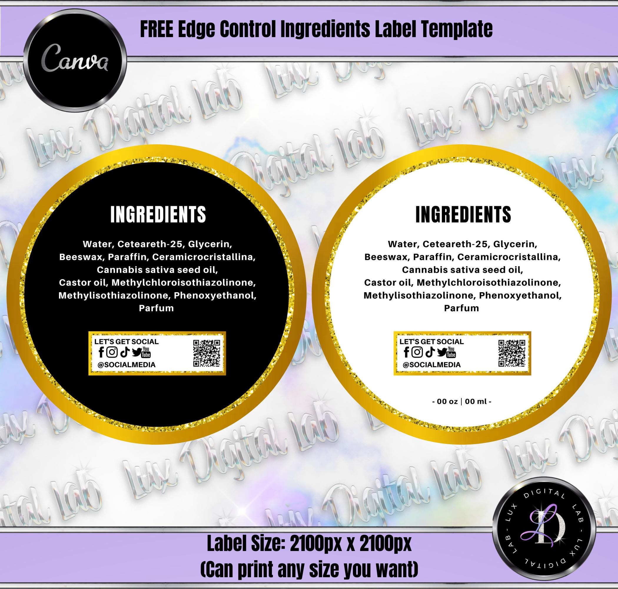 Gold & Glitter Edge Control Label Template - Etsy