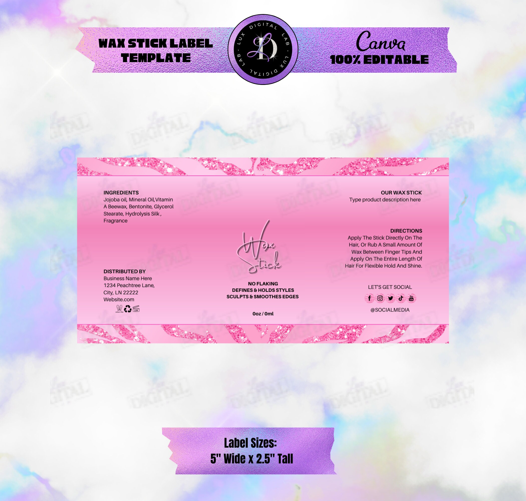 Pink Zebra Wax Stick Label Template - Etsy