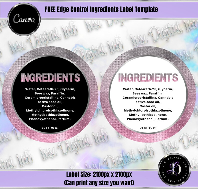 Glitter Gradient EDGE CONTROL Label and Ingredients Label Template - Etsy