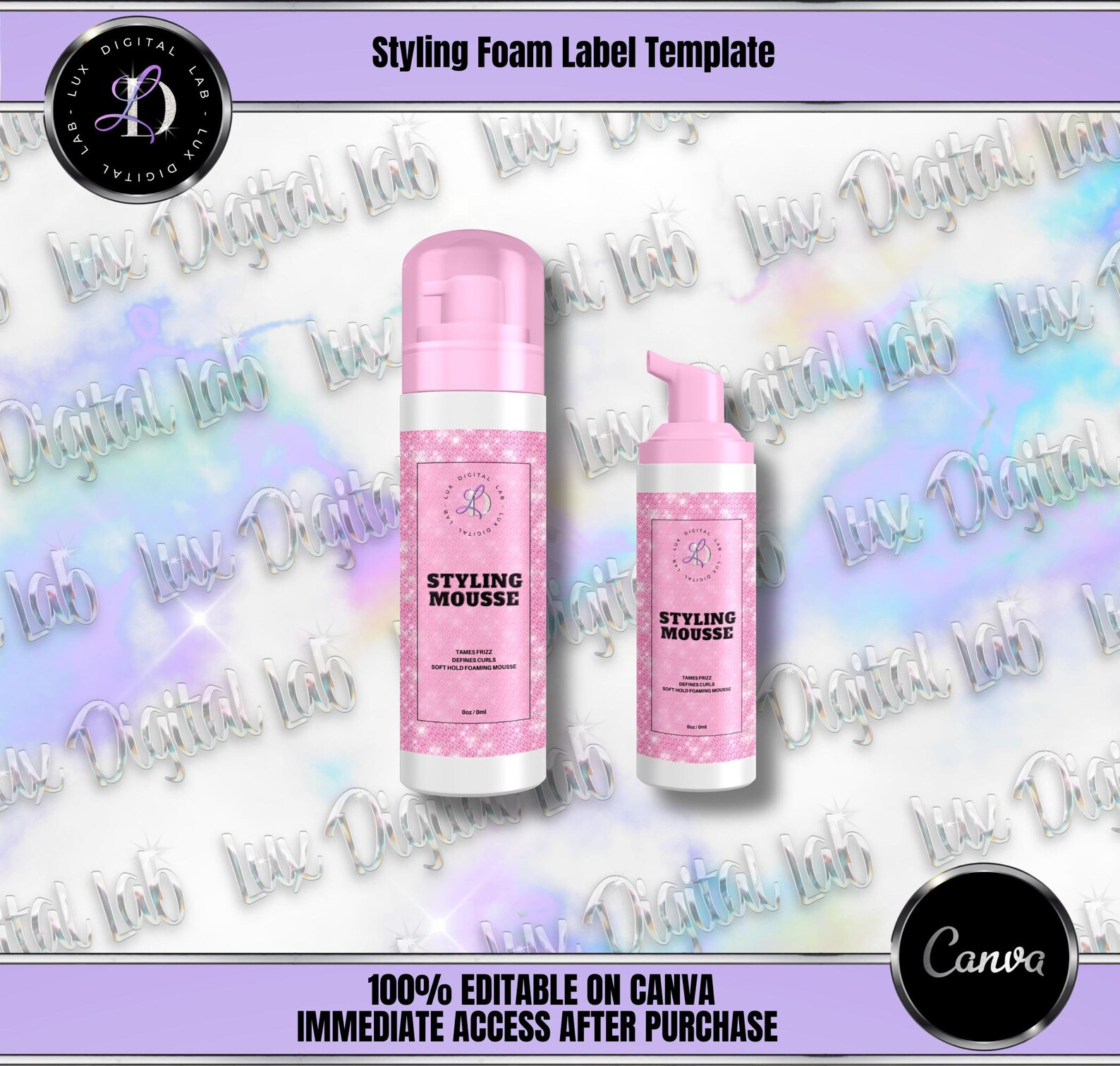 Pink Diamond Styling Mousse Label Templates - Etsy