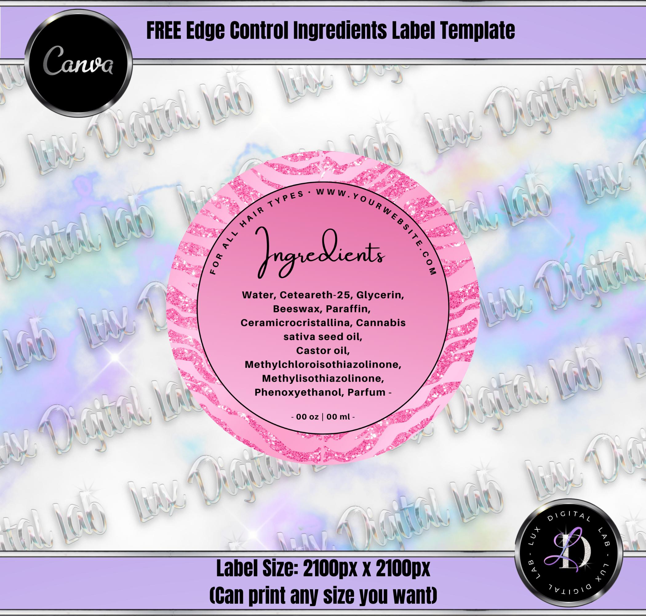 Pink Glitter Zebra Print EDGE CONTROL Label Template - Etsy