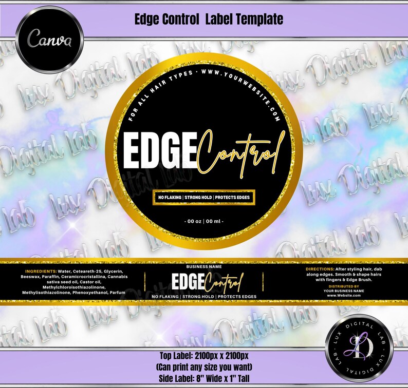 Gold & Glitter Edge Control Label Template - Etsy
