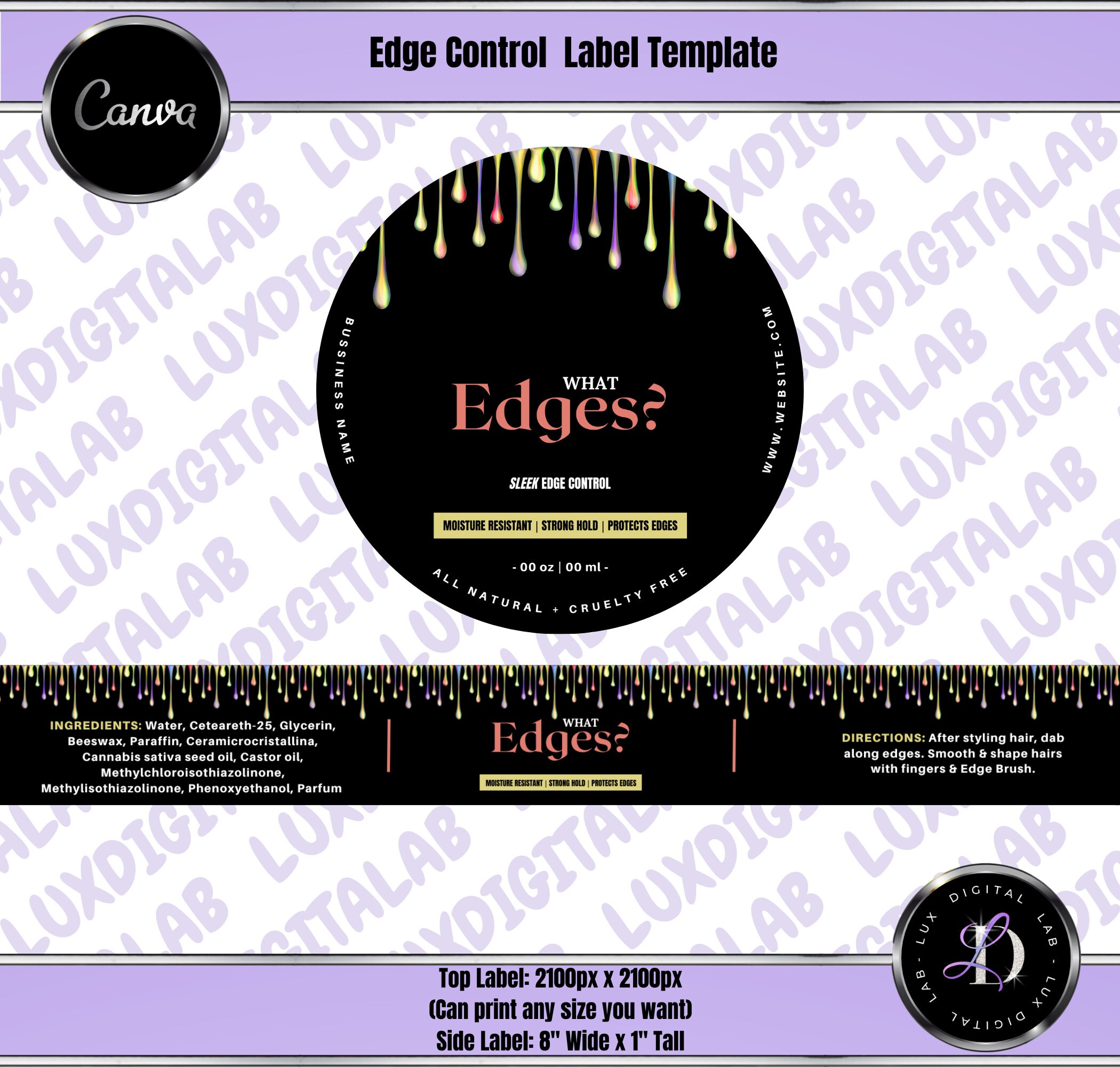 Dripping Edge Control Label Template - Etsy