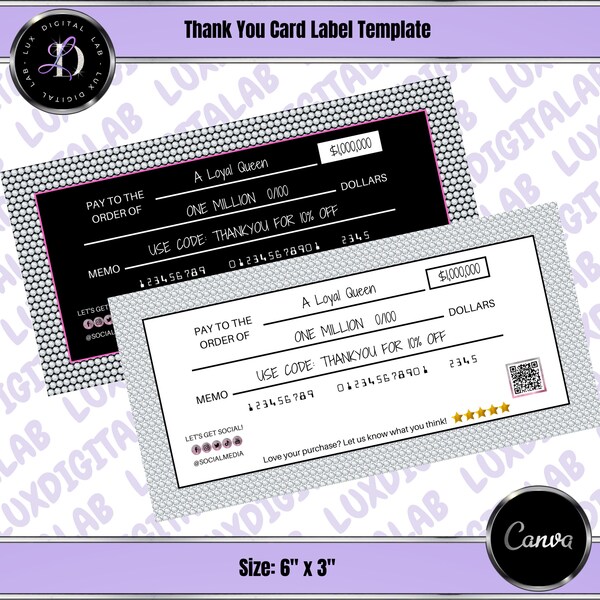 Check Thank You Card - Etsy