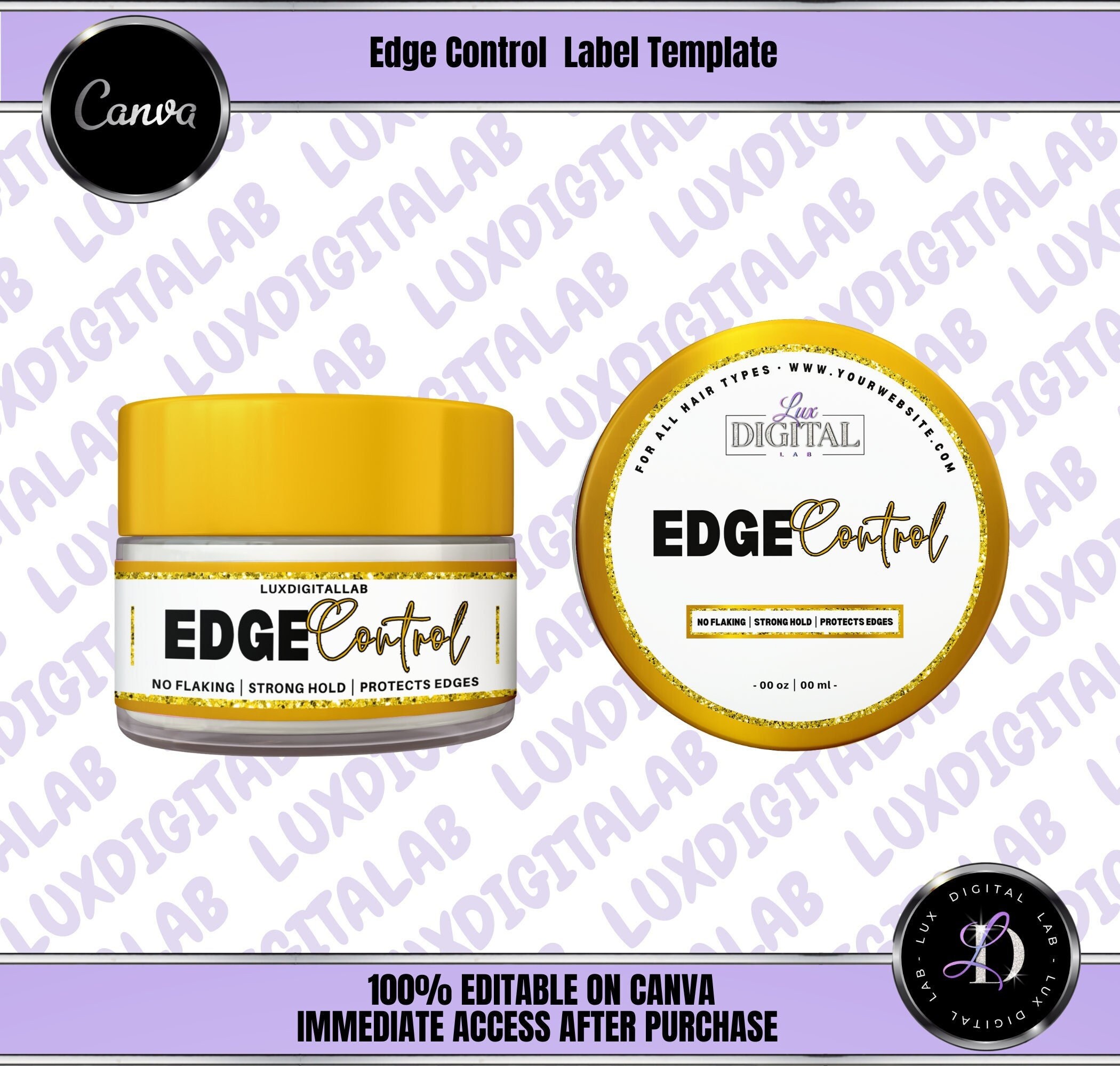 Gold & Glitter Edge Control Label Template - Etsy