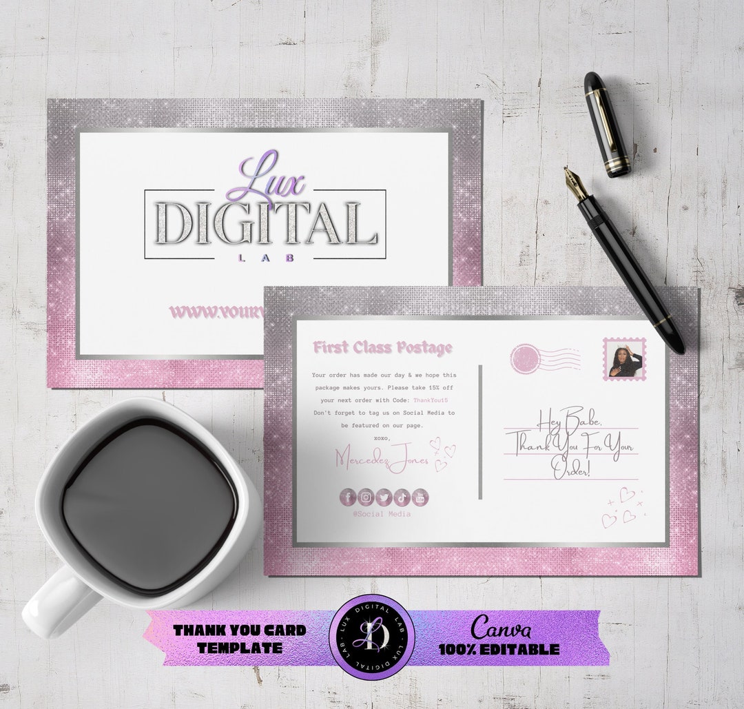 Editable Post Card Thank You Card Template Glitter Gradient - Etsy