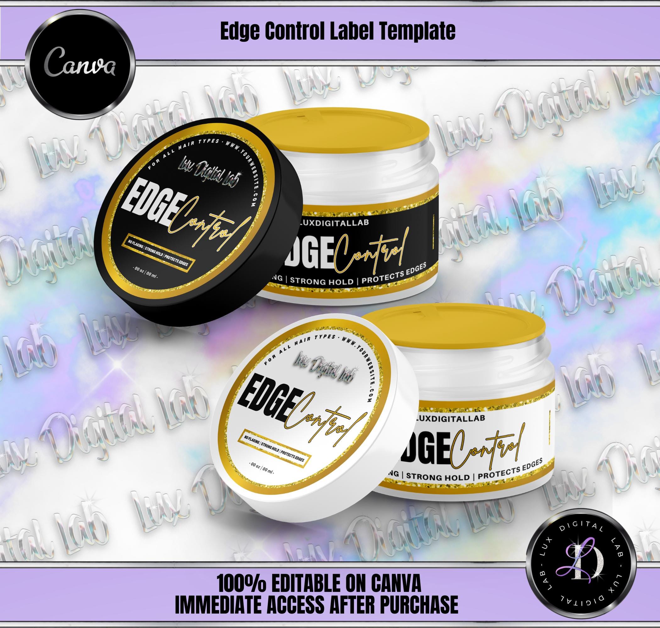 Gold & Glitter Edge Control Label Template - Etsy