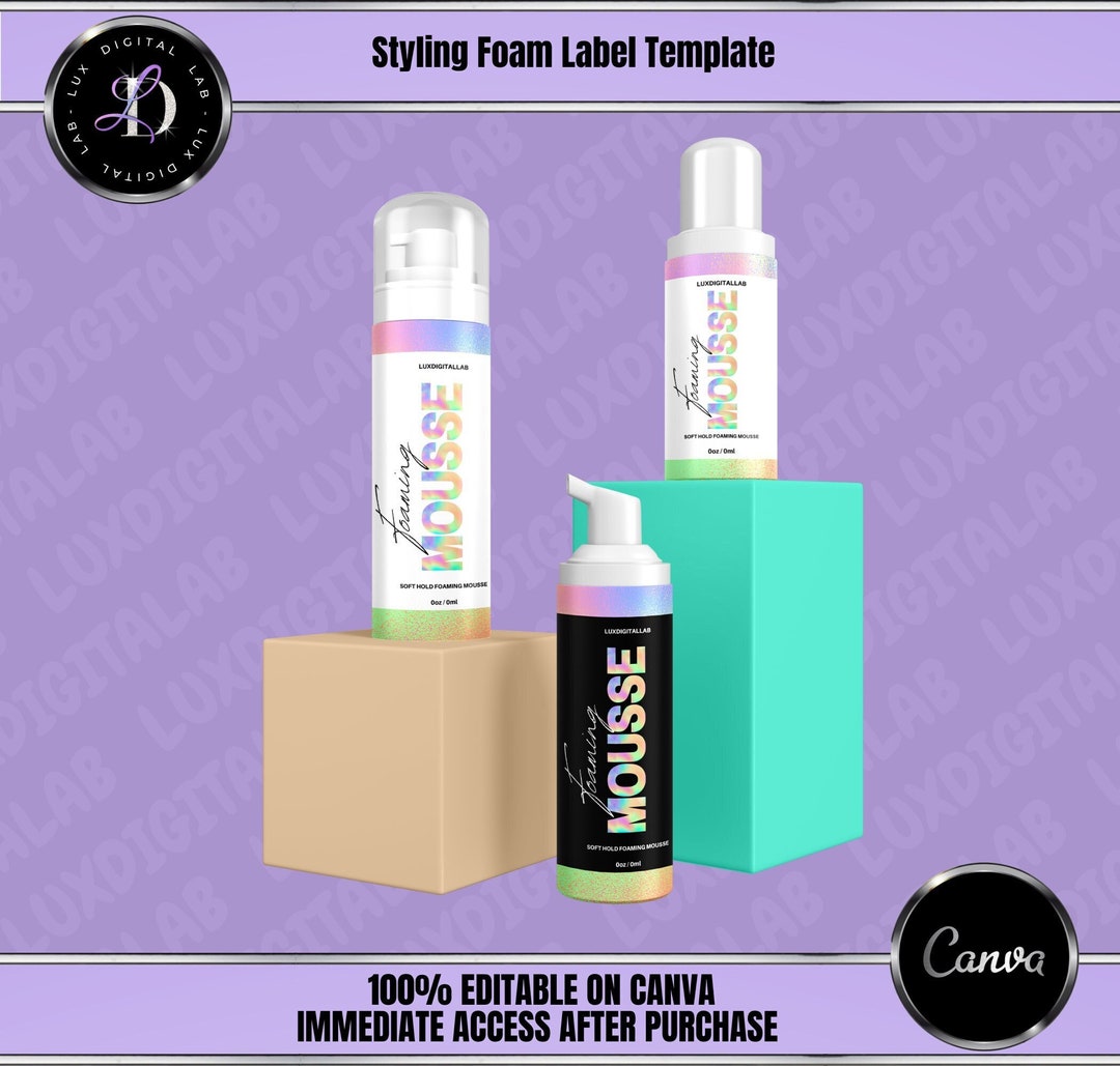 Iridescent Styling Foaming Mousse Label Templates - Etsy