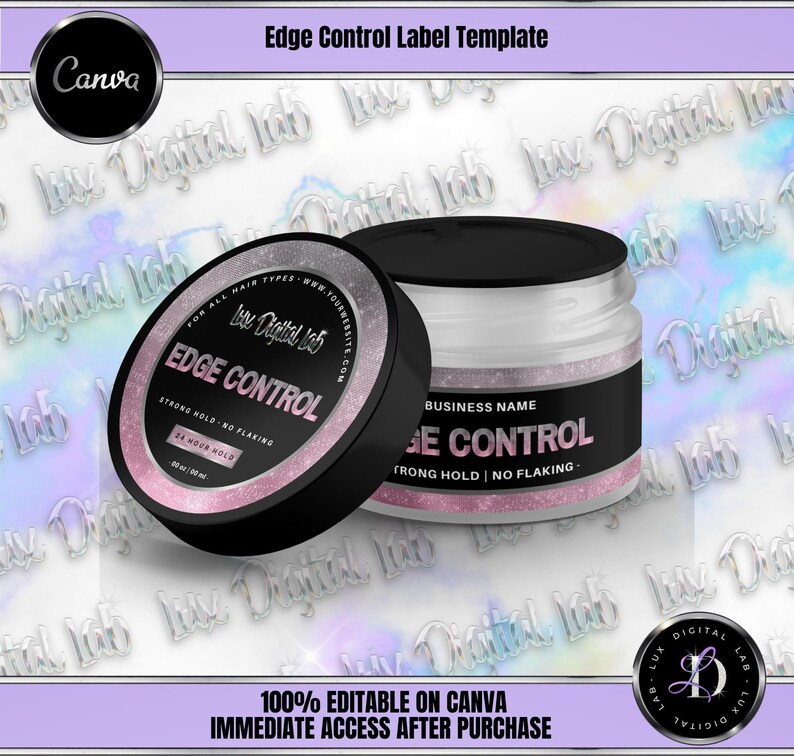 Glitter Gradient EDGE CONTROL Label and Ingredients Label Template - Etsy