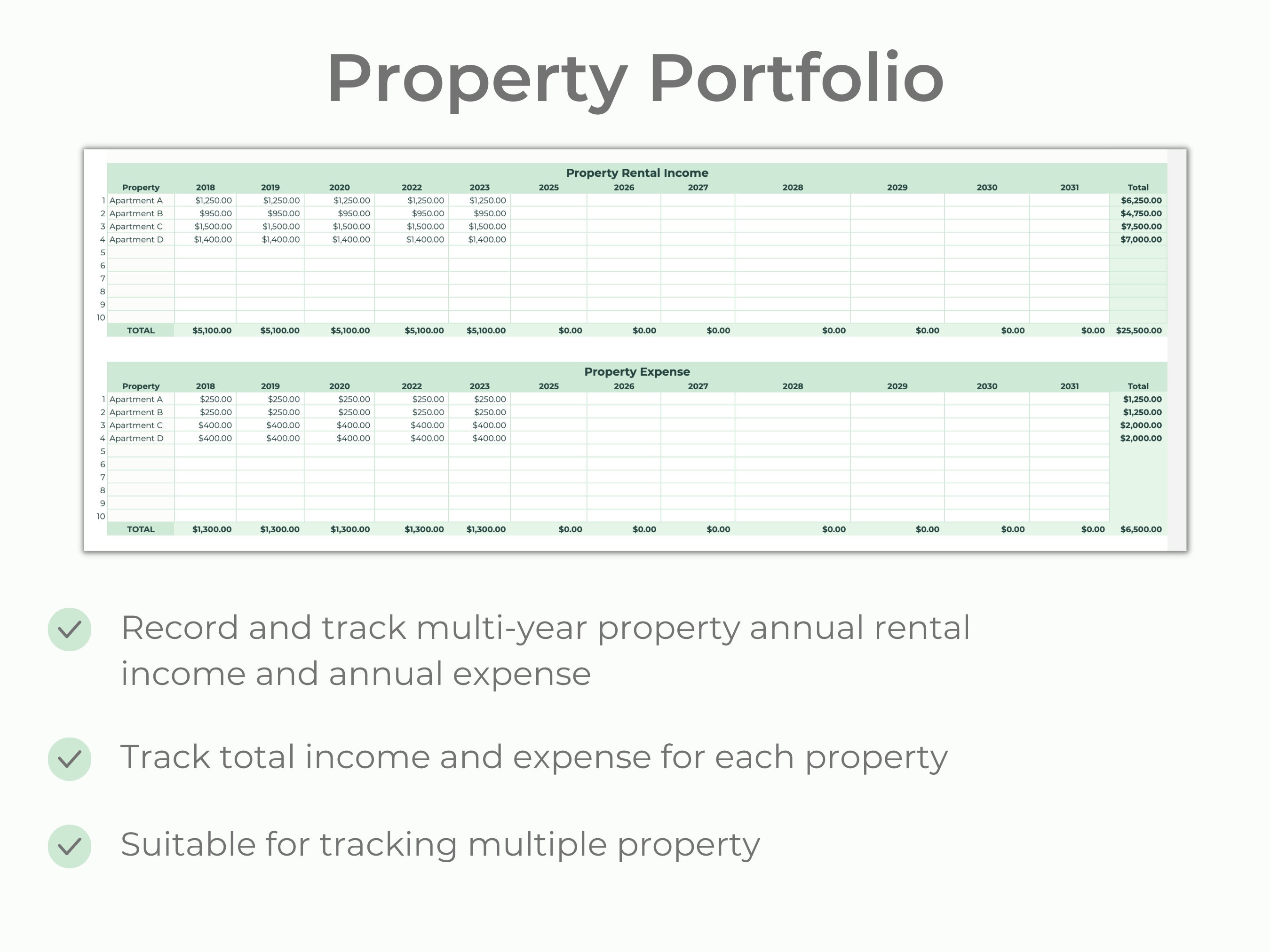 Rental Multi-property Bookkeeping Spreadsheet Rental Income & Expense ...