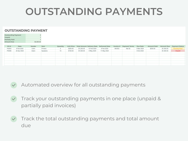 Purchase Order Tracker Spreadsheet | Track Orders, Deliveries ...