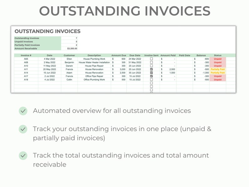 Invoice Tracker Spreadsheet | Annual Invoice Tracker | Invoice Template ...