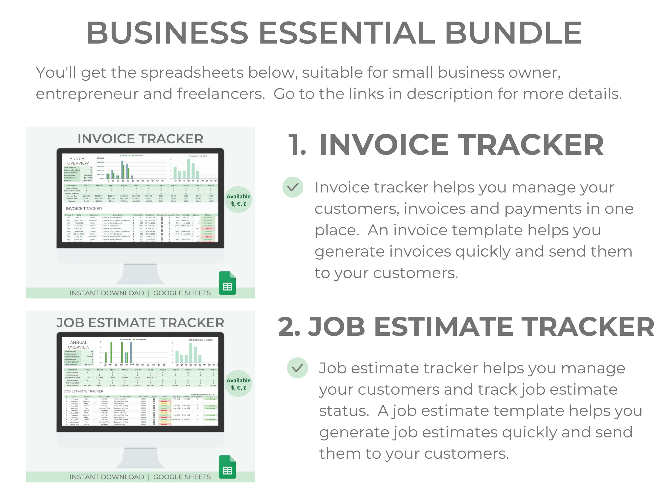 Small Business Essential Bundle Invoice Tracker Job Estimate Tracker ...