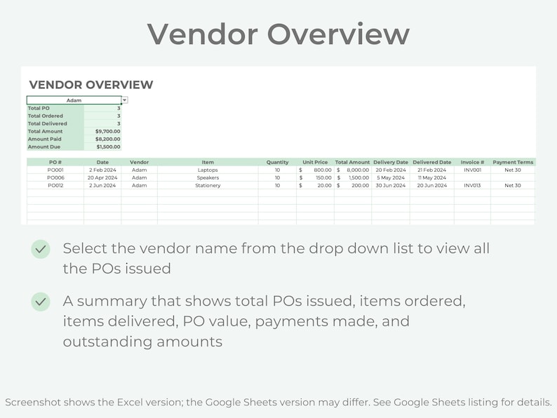 Purchase Order Tracker Spreadsheet | Excel & Google Sheets (digital ...