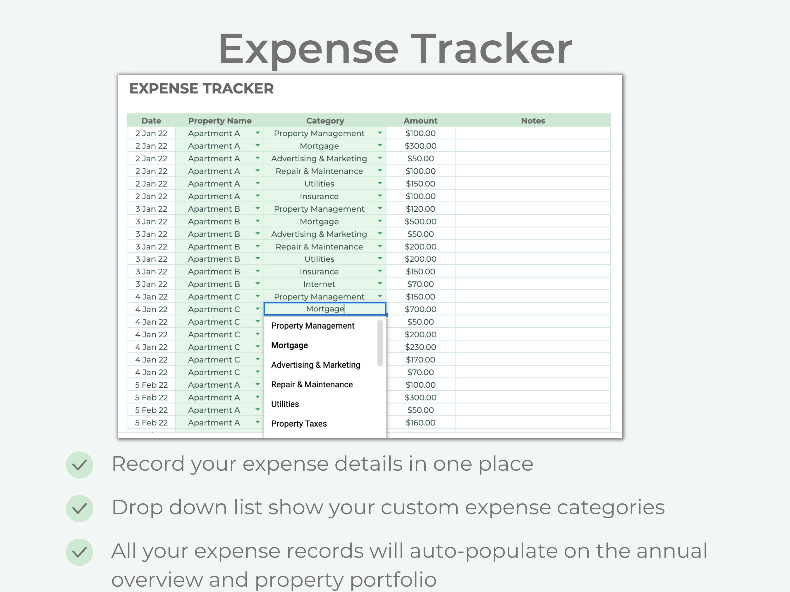 Rental Multi-property Bookkeeping Spreadsheet | Rental Income & Expense ...
