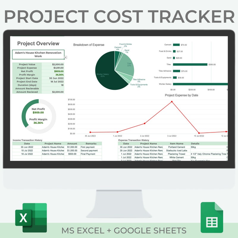 Construction Cost Spread Sheet - Etsy