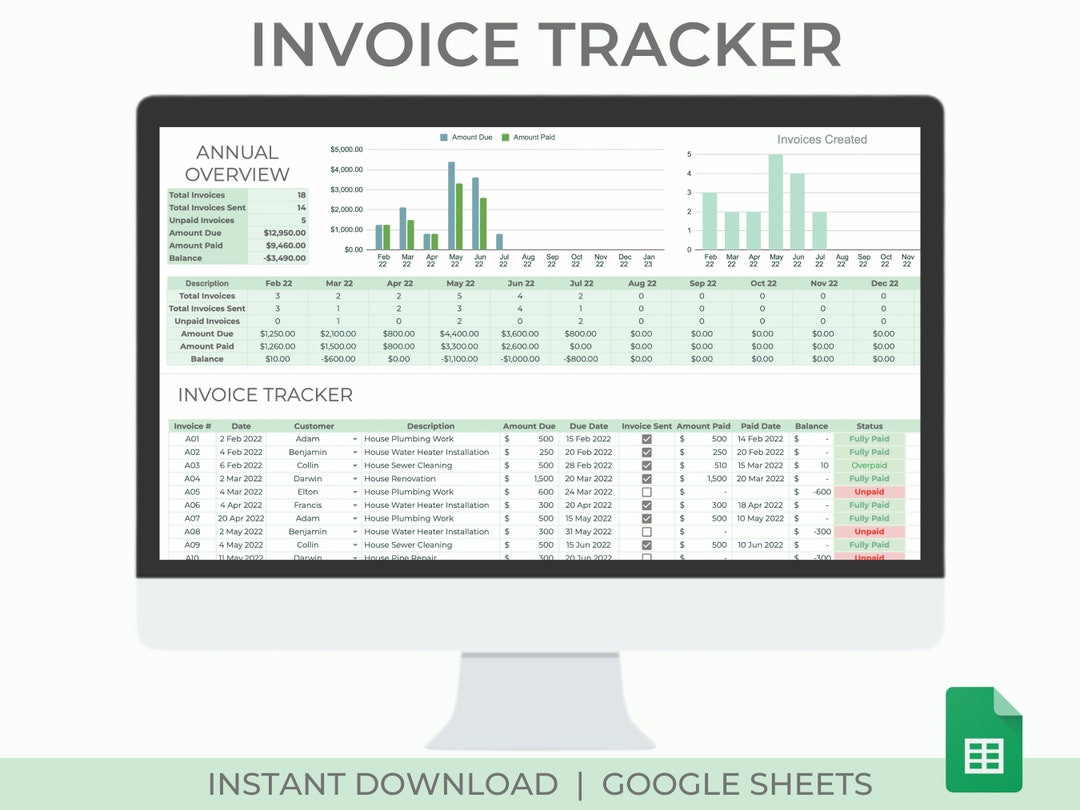 Invoice Tracker Spreadsheet Annual Invoice Tracker Invoice - Etsy