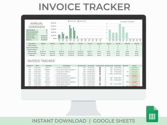 Invoice Tracker Spreadsheet Annual Invoice Tracker Invoice - Etsy