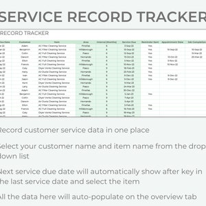 Periodic Service Record Tracker | Client Tracker | Maintenance Tracker ...