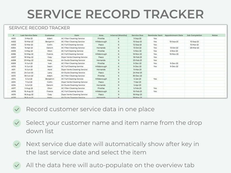 Periodic Service Record Tracker | Client Tracker | Maintenance Tracker ...