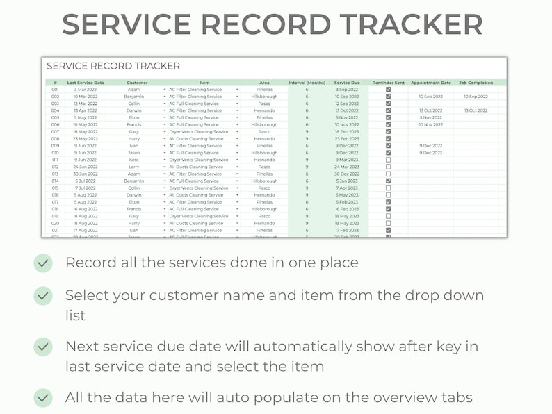 Periodic Service Record Tracker | Client Tracker | Maintenance Tracker ...