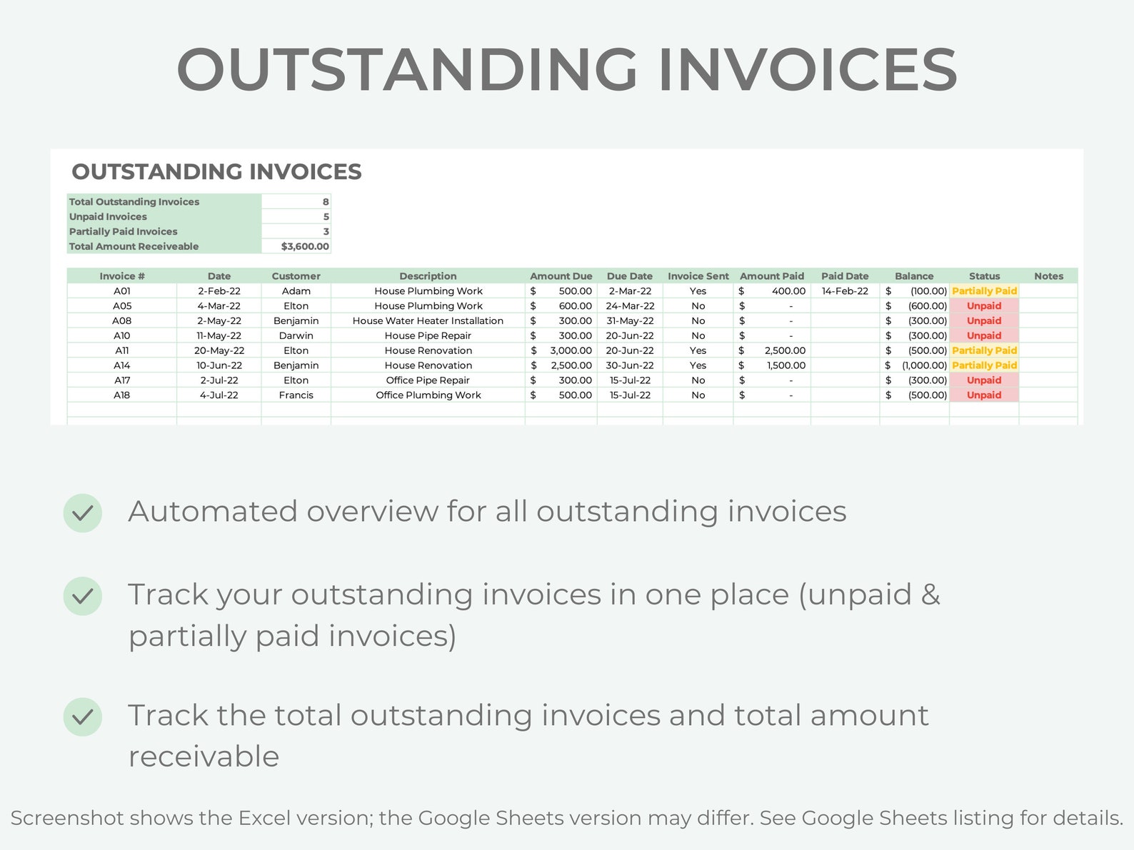 Invoice Tracker Spreadsheet | Annual Invoice Tracker | Invoice Template ...